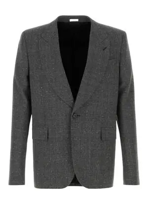 Alexander McQueen Single Breasted Embellished Jacket - Grey