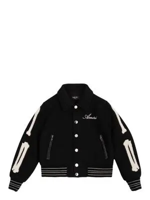Amiri Long Sleeve Jacket With Embroidered Logo And Ribbed Trims - Black
