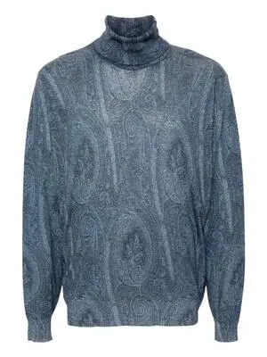 Etro Paisley Jacquard High Neck Sweater - Navy Blue