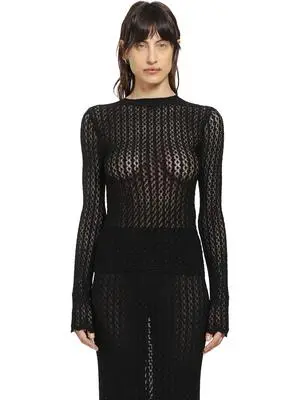 Saint Laurent Openwork Pointelle Knit Top - Black