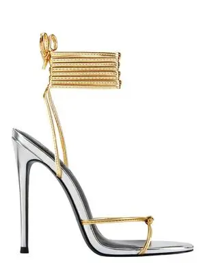 Femme La FEMME Athens Lace Up Stiletto Sandals Silver
