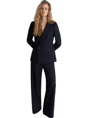 REISS Solene Wool-blend Wide-leg Suit Trousers Navy