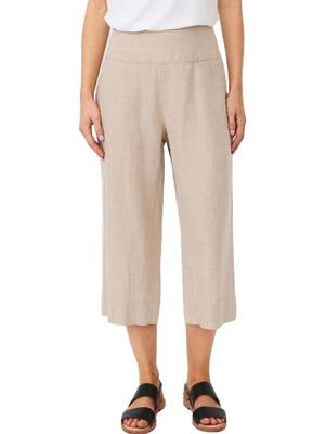 MASAI COPENHAGEN Linen Cropped Trousers With Smocked Waistband - Natural