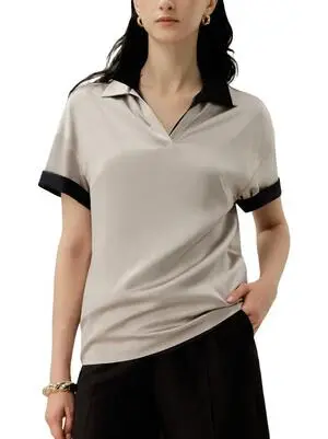 Lilysilk Washable Silk Charmeuse Polo Top - Silvergray