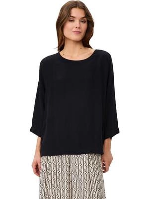 MASAI COPENHAGEN Round Neck Draped Blouse - Black