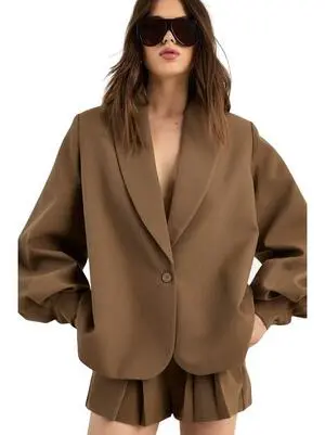 Nasty Gal Tailored Oversized Balloon Sleeve Blazer - Brown
