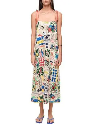 Bimba Y Lola Patchwork Ruched Strappy Midi Dress - Patchwork Summer
