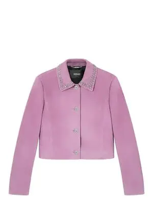 Versace Embellished Suede Effect Lambskin Blouson Jacket - Lilac