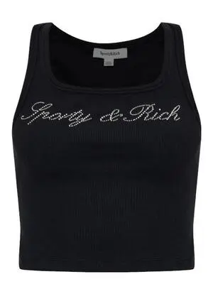 SPORTY  RICH Sporty & Rich Embellished Logo Cropped Tank Top - Black
