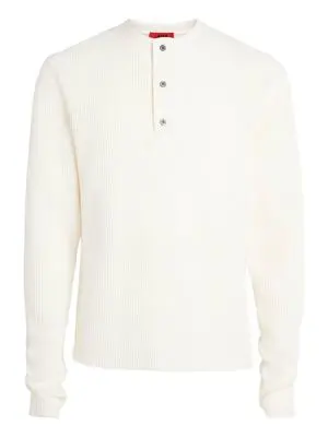 424 Waffle-knit Long-sleeve Henley Top - White