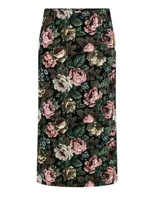 Dries Van Noten Floral Jacquard Midi Skirt - Black