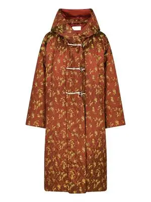 Dries Van Noten Long-sleeved Hooded Coat With Floral Print - Brown