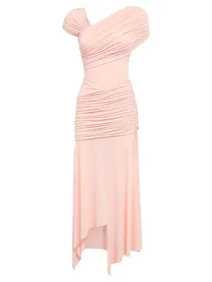 DE LA VALI Draped Asymmetrical Midi Dress - Pink