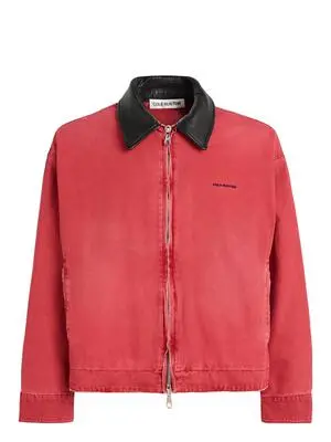 COLE BUXTON Cotton Leather-collar Trucker Jacket - Beige