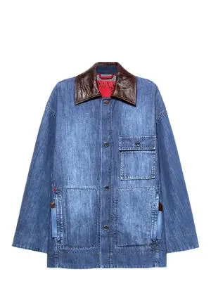 Max & Co. Denim Jacket With Patent Leather Collar - Navy