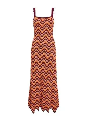 Escvdo Crochet Abanico Stitch Maxi Dress - Orange