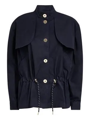 Claudie Pierlot Waxed Cotton Gabardine Jacket With Drawstring Waist - Blue