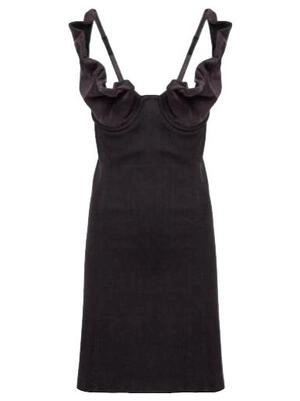 Y/project Ruffled Denim Mini Dress - Black