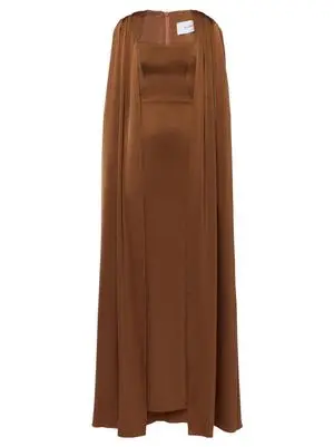 Alex Perry Caped Satin Gown - Brown