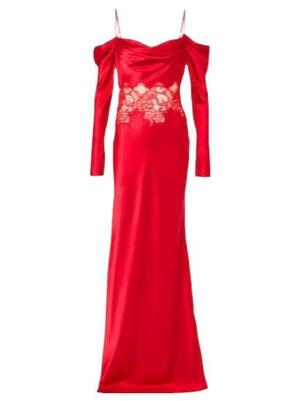 Rebecca Vallance Rubia Lace-trimmed Silk Satin Gown - Red