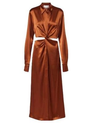 GALVAN Galvan Gathered Satin Midi Dress