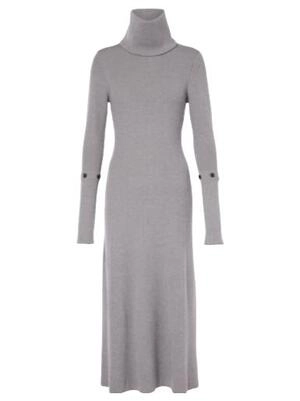 Proenza Schouler Ribbed Knit High Neck Midi Dress - Gray