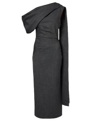 ROKSANDA Maite Herringbone Draped Midi Dress - Black