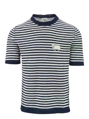 GALLIA Striped Sheep-motif T-shirt - Blue