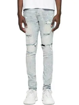 PURPLE BRAND Distressed Paint-splatter Slim Fit Jeans - Blue