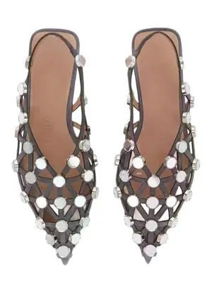Attico Grid Mirror-embellished Suede Pumps - Grey