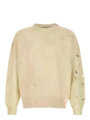 GOLDEN GOOSE Distressed Graphic-print Crew Neck Sweater - Neutrals