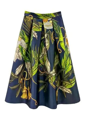 LUNATICA MILANO Pleated Leaf Print Midi Skirt - Blue