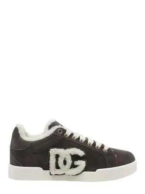 Dolce & Gabbana Dg Logo Shearling Trim Sneakers - Grey