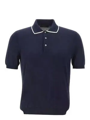 GRAN SASSO Contrasting-trim Cotton Polo Shirt - Blue