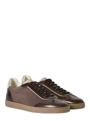 Brunello Cucinelli Suede And Polished Calfskin Sneakers - Brown