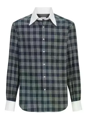 Brunello Cucinelli Cotton And Lyocell Tartan Flannel Shirt With Contrast Italian Collar And Cuffs - Blue
