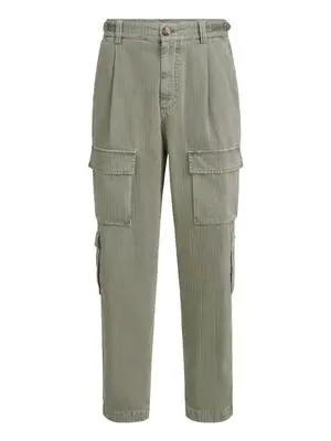 Brunello Cucinelli Cotton Chevron Cargo Trousers With Waist Tabs - Green
