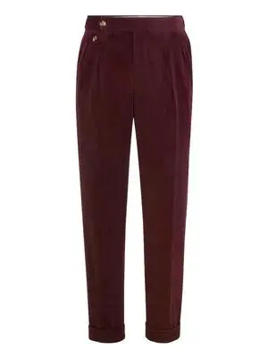 Brunello Cucinelli Cotton And Cashmere Corduroy Trousers With Double Pleats And Waist Tabs - Purple