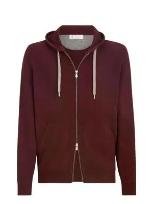 Brunello Cucinelli Cashmere Hooded Knit Sweatshirt With Zipper - Red