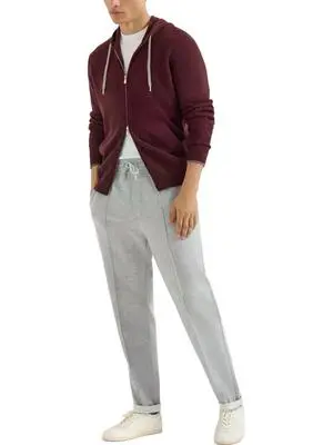 Brunello Cucinelli Cashmere Hooded Knit Sweatshirt With Zipper Red