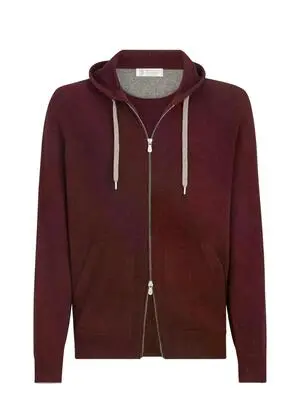 Brunello Cucinelli Cashmere Knit Hoodie With Zipper Red