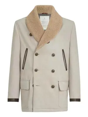 Brunello Cucinelli Wool And Cashmere Cavalry Coat With Shearling Collar And Thermore® Padding - Grey