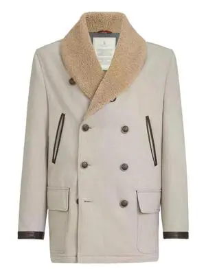 Brunello Cucinelli Wool And Cashmere Cavalry Coat With Shearling Collar And Thermore® Padding - Grey