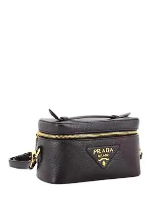 Prada Convertible Top Handle Vanity Vitello Daino Mini Shoulder Bag - Black