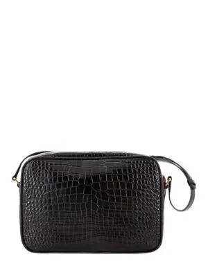 Saint Laurent Crocodile Embossed Leather Camera Bag - Black