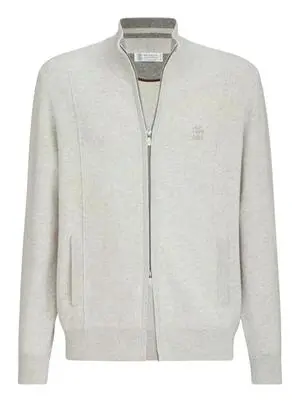 Brunello Cucinelli Cashmere Double Knit Zipper Cardigan - Grey