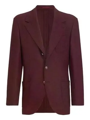 Brunello Cucinelli Cashmere Panama Deconstructed Blazer With Patch Pockets And Metal Buttons - Red
