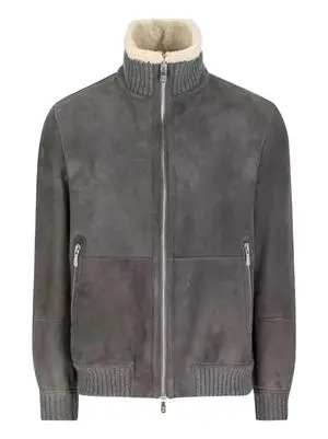 Brunello Cucinelli Shearling-trimmed Ribbed Jacket - Grey