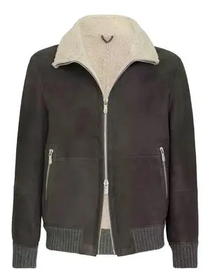 Brunello Cucinelli Brunello Cucinelli Shearling-Trimmed Ribbed Jacket Grey