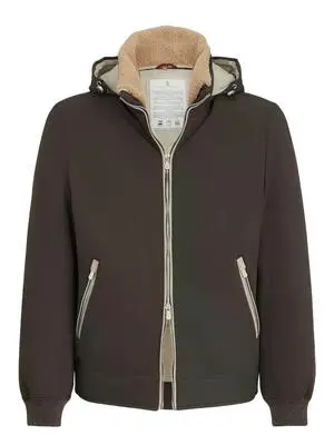 Brunello Cucinelli Stretch Bonded Nylon Down Jacket With Detachable Hood - Brown